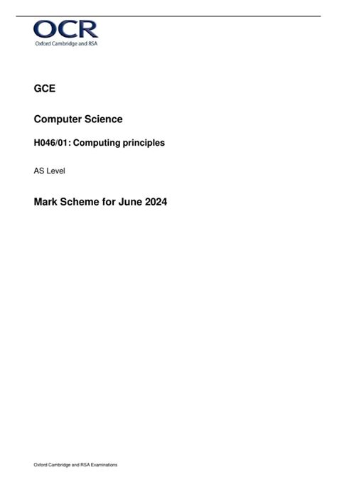 2024 Oxford Cambridge And Rsa Gce Computer Science H04601 Computing Principles As Level