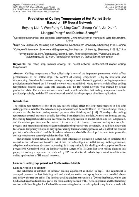 Prediction Of Coiling Temperature Of Hot Rolled Strip Based On Bp Neural Network Scientificnet