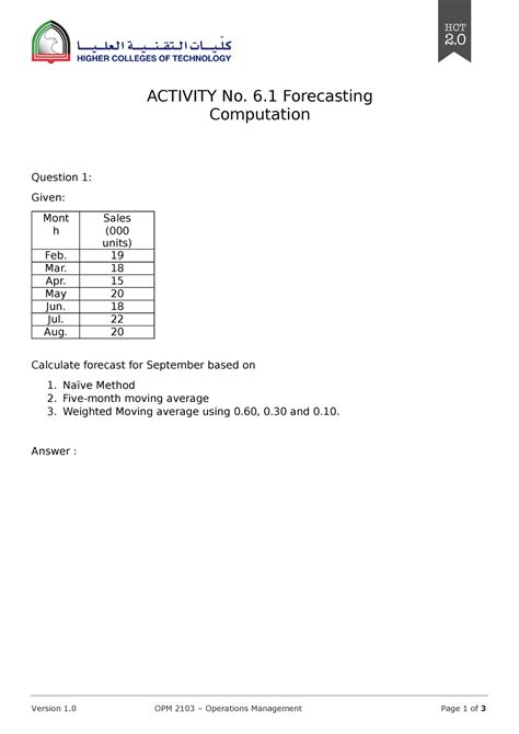 Class 6 Activities Version 1 2103 Operations Managementpage 1 Of