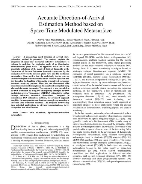 PDF Accurate Direction Of Arrival Estimation Method Based On Space Time Modulated Metasurface