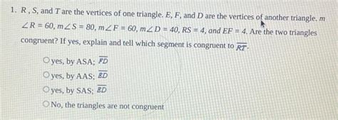 Solved 1 R S And T Are The Vertices Of One Triangle E