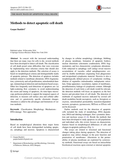 Methods To Detect Apoptotic Cell Death Request Pdf