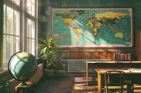 Classroom With Globe And Maps Premium Ai Generated Image