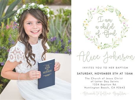 Lds Baptism Invitation Girl Baptism Invitation Template Editable