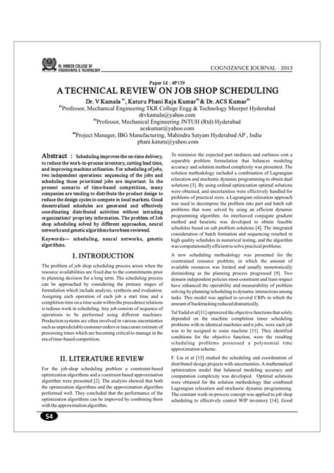 Pdf A Technical Review On Job Shop Scheduling