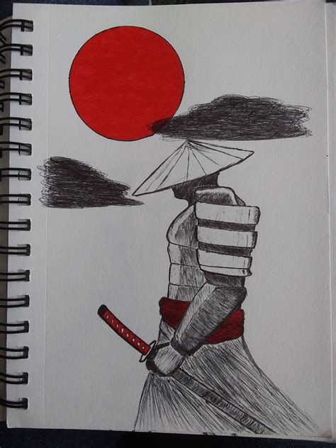 Samurai Walking Under The Red Moon Samurai Drawing Easy Graffiti