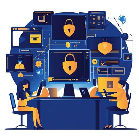 Computer Security Concept People Work On Screens Protecting Data And Files Vector Illustration
