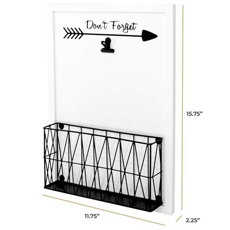 Wall Mount Mail Organizer With Note Clip White Wood With Black Metal