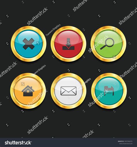 3d Ui Circle Button Icon Set Stock Vector Royalty Free 1597396372