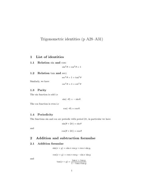 11 Trig Identities Pdf Trigonometric Functions Trigonometry