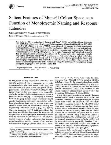 Pdf Salient Features Of Munsell Colour Space As A Function Of Monolexemic Naming And Response