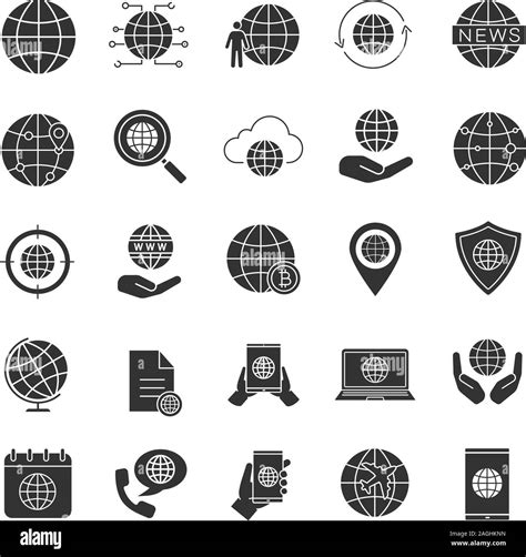 Worldwide Glyph Icons Set Silhouette Symbols Internet Connection
