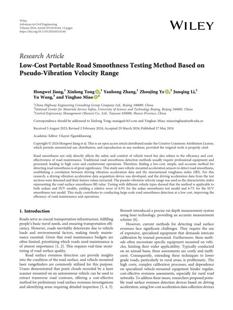 Pdf Low Cost Portable Road Smoothness Testing Method Based On Pseudo