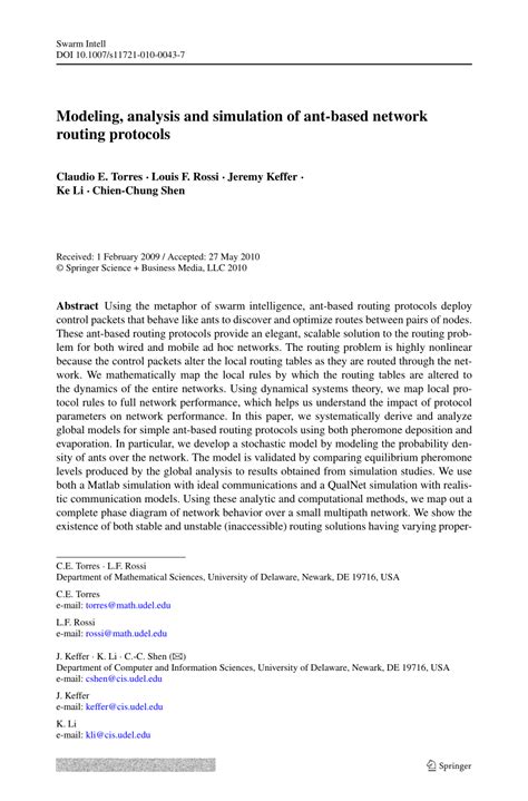 Pdf Modeling Analysis And Simulation Of Ant Based Network Routing Protocols