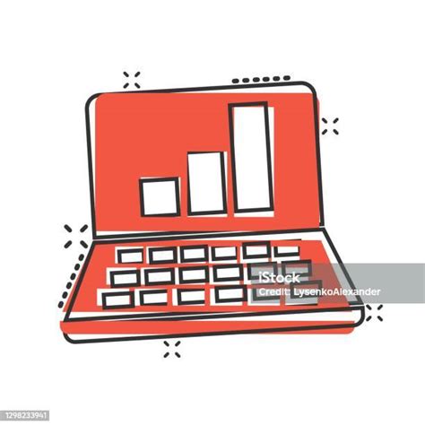 만화 스타일의 노트북 차트 아이콘 흰색 격리 된 배경에 Seo 데이터 만화 벡터 그림 컴퓨터 다이어그램 스플래시 효과 비즈니스
