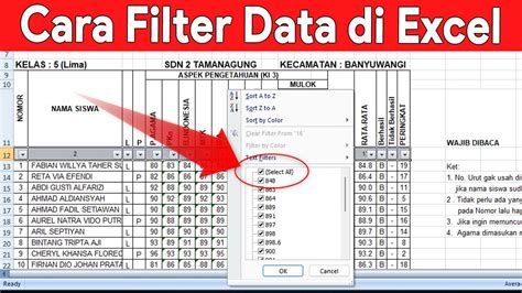Cara Filter Data Di Excel Youtube