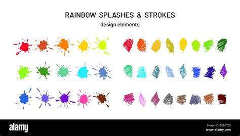 Collection Of Rainbow Colored Blobs With Droplets And Background Marks