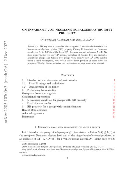 Pdf On Invariant Von Neumann Subalgebras Rigidity Property