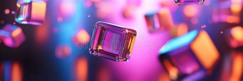 Futuristic Minimalistic Environment With Floating Colorful Cubes And Soft Reflections In Neon