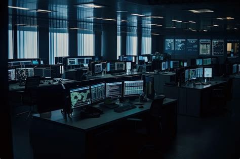 Premium Photo Security Room With Computers And Monitors Generative Ai