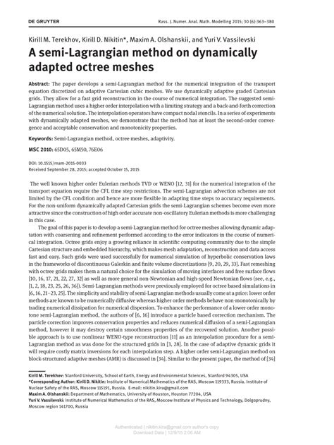 Pdf A Semi Lagrangian Method On Dynamically Adapted Octree Meshes