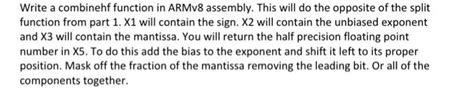 solved write a combinehf function in armv8 assembly this