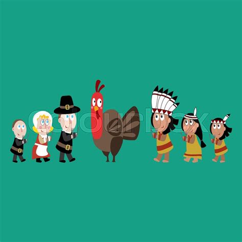Pilgrims And Indians Illustration On Stock Vector Colourbox