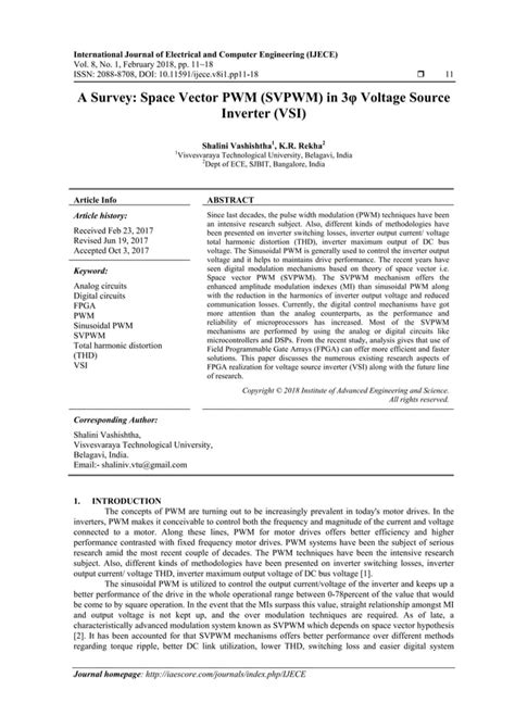 A Survey Space Vector Pwm Svpwm In 3φ Voltage Source Inverter Vsi