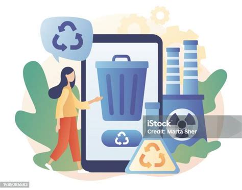 화학 물질 재활용 유해 폐기물 관리 화학 쓰레기 처리 및 활용 온라인 서비스 플라스틱 재활용 방법 현대 평면 만화 스타일입니다 흰색 배경에 벡터 그림 감소에 대한 스톡 벡터