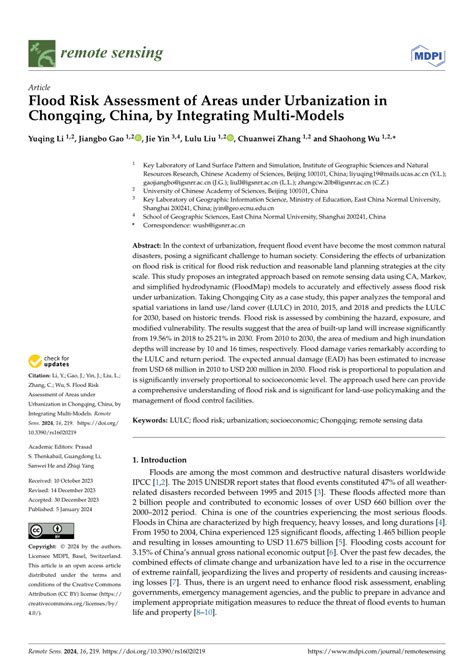 Pdf Flood Risk Assessment Of Areas Under Urbanization In Chongqing China By Integrating