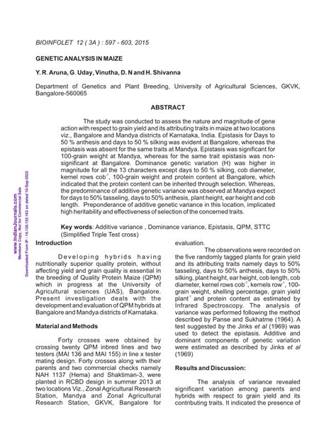 Pdf Genetic Analysis In Maize