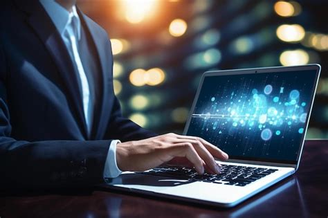 Premium Ai Image Man Using Laptop And Analysing The Financial Statistics At His Office Concept