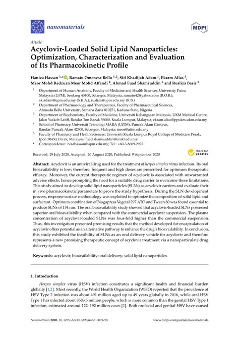 Pdf Acyclovir Loaded Solid Lipid Nanoparticles Optimization Characterization And Evaluation