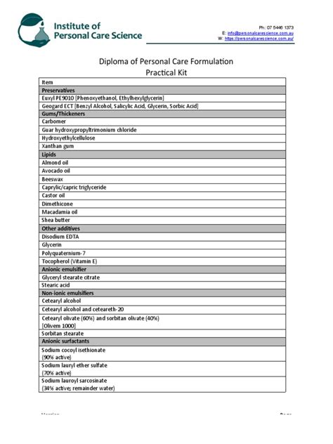 Cosmetic Formulation Practical Kit 060551 Pdf