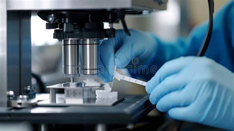 materials engineer performing tensile test on a polymer sample in a