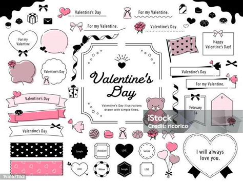 발렌타인 데이 삽화와 장식간단한 선화입니다 이 컬렉션에는 말풍선 낙서 화살표 하트 모양 초콜릿 리본 등이 포함됩니다 0명에 대한 스톡 벡터 아트 및 기타 이미지 Istock