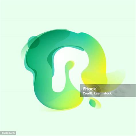 녹색 잎으로 에코 그라디언트 스플래시 블롯의 R 문자 로고 부정적인 공간 환경 친화적 인 아이콘 환상 효과 엠블럼 0명에 대한 스톡 벡터 아트 및 기타 이미지 Istock