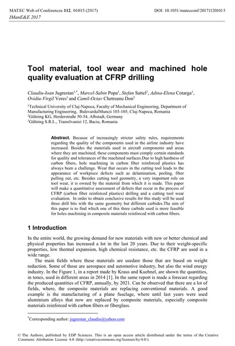 Pdf Tool Material Tool Wear And Machined Hole Quality Evaluation At