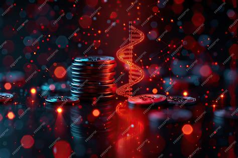 A Stack Of Coins With A Dna Structure Emerging From Them Premium Ai Generated Image