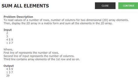 Solved SUM ALL ELEMENTS CLOSE CONTINUE Problem Description Chegg Com