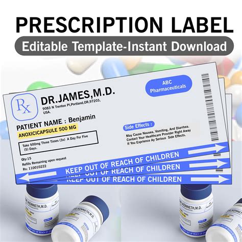 Prescription Label Template Editable Medicine Label Pill Bottle Label