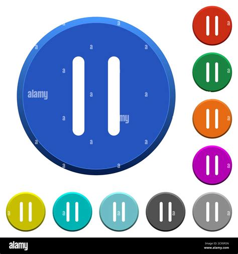 Media Pause Round Color Beveled Buttons With Smooth Surfaces And Flat