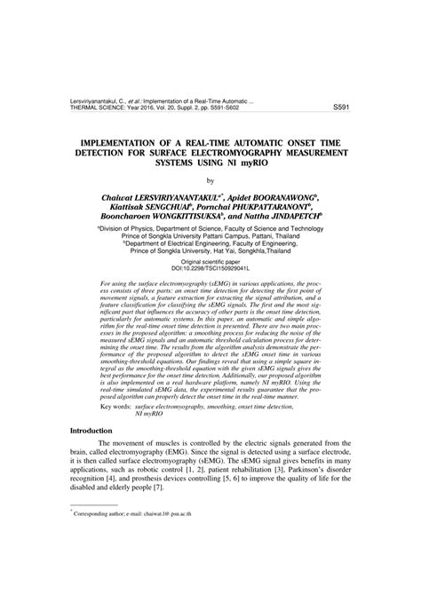 Pdf Implementation Of A Real Time Automatic Onset Time Detection For Surface Electromyography