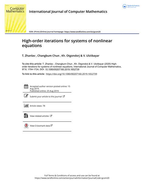 Pdf High Order Iterations For Systems Of Nonlinear Equations