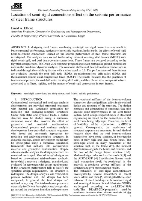 Pdf Location Of Semi Rigid Connections Effect On The Seismic Performance Of Steel Frame Structures