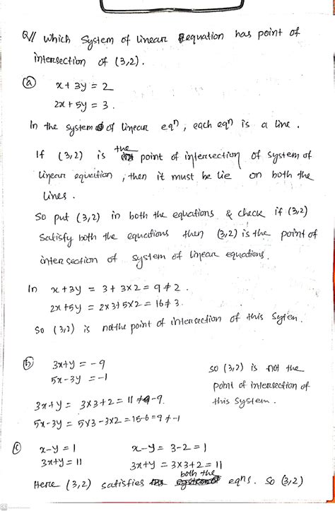 Solved Which System Of Linear Equations Has A Point Of Intersection Of Course Hero