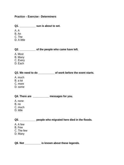 Practice Exercise Determiners Pdf