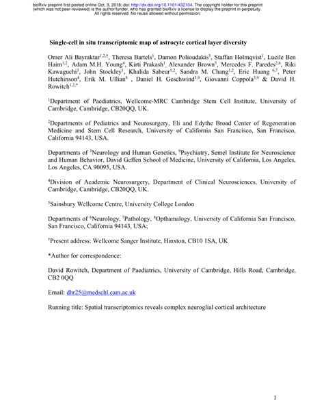 Pdf Single Cell In Situ Transcriptomic Map Of Astrocyte Cortical