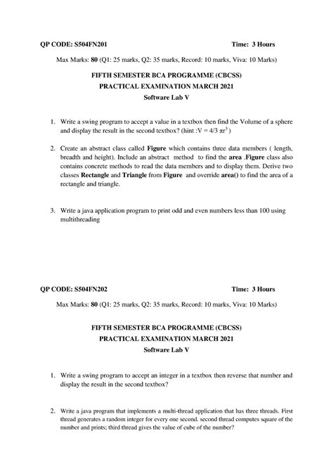 Java Qp Day2 Fn Qp Code S504fn201 Time 3 Hours Max Marks 80 Q1 25 Marks Q2 35 Marks