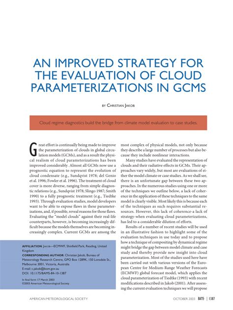 Pdf An Improved Strategy For The Evaluation Of Cloud Parameterizations In Gcms